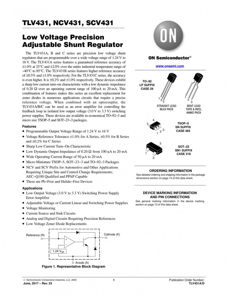 TLV431 datasheet page 1