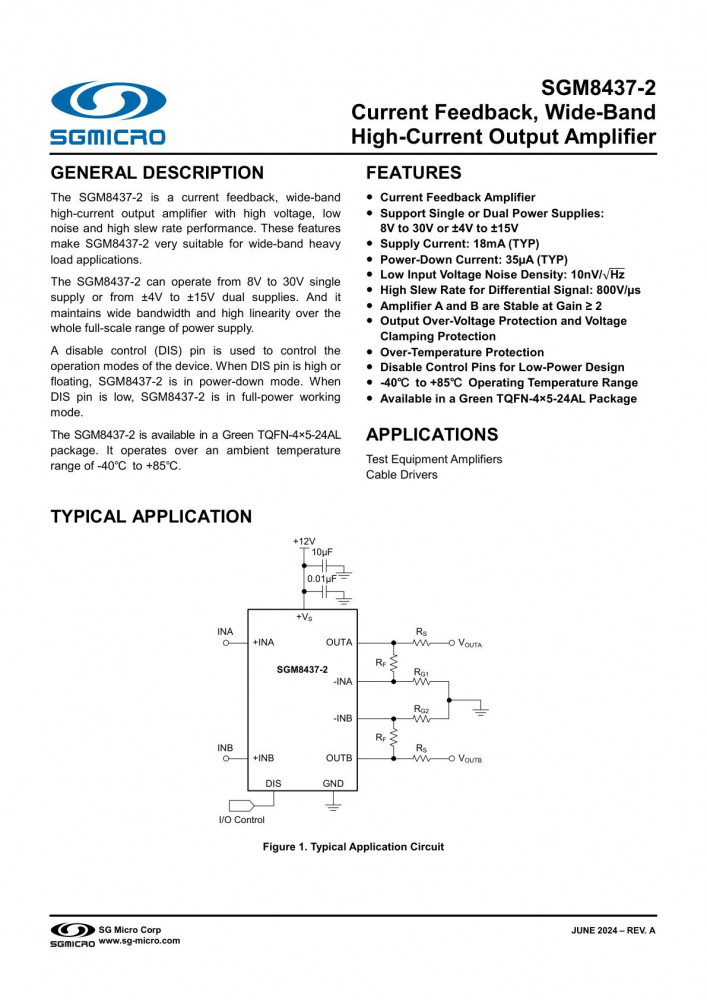 SGM8437-2 datasheet page 1