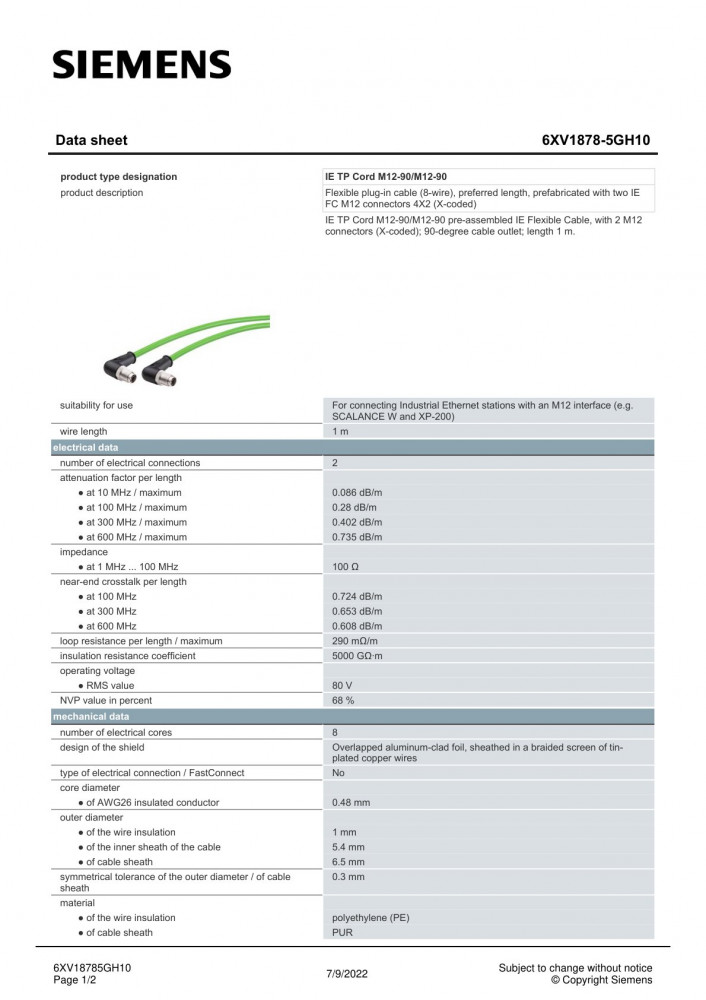 SIEMENS 6XV18785GH10 datasheet page 1