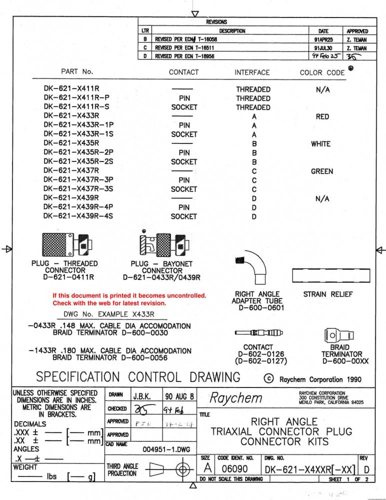 Technical drawing page 1 for the triaxial connector plug kit