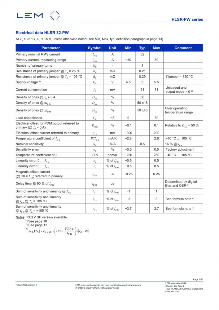 LEM HLSR-PW datasheet page 5
