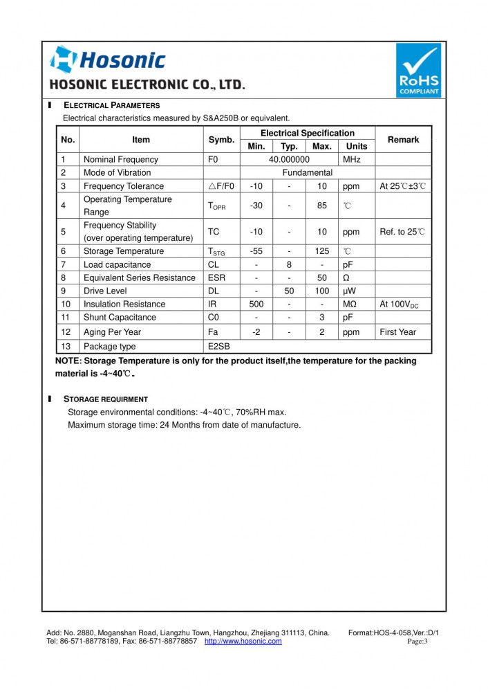 HOSONIC E2SB40E000003E specification page 3