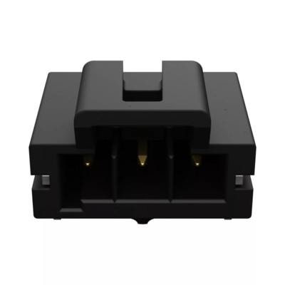 Ultra-Fit Right-Angle Header with Solder Nail, 3.50mm Pitch, Single Row, 3 Circuits, 0.38µm Gold (Au) Plating, Black, Glow-Wire Capable, Embossed Tape on Reel for sale