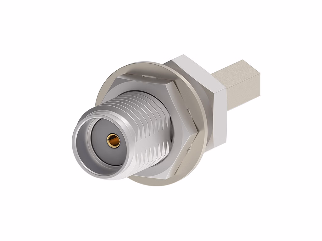 SMA Jack, Straight, Bulkhead, Crimp, RG-174, RG-188 and RG-316 Cable, Nut and Lockwasher Included, Stainless Steel Body, Passivated, Tray, 50 Ohms for sale