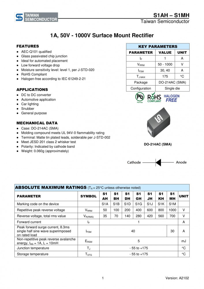 S1AH datasheet page 1