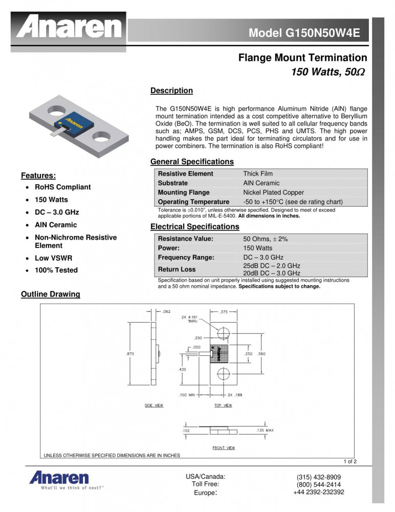 G150N50W4E technical datasheet page 1