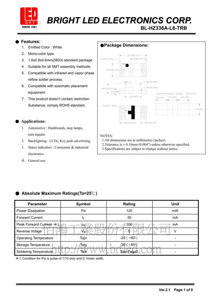 BL-HZ336A-L8-TRB datasheet page 2