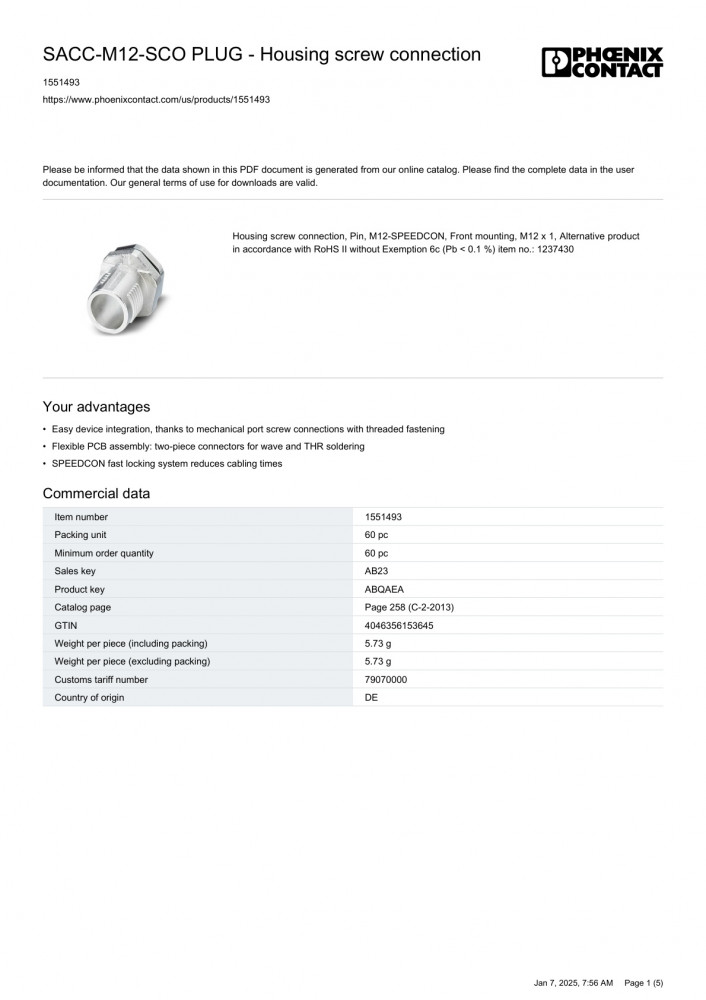 Phoenix Contact 1551493 technical document page 1