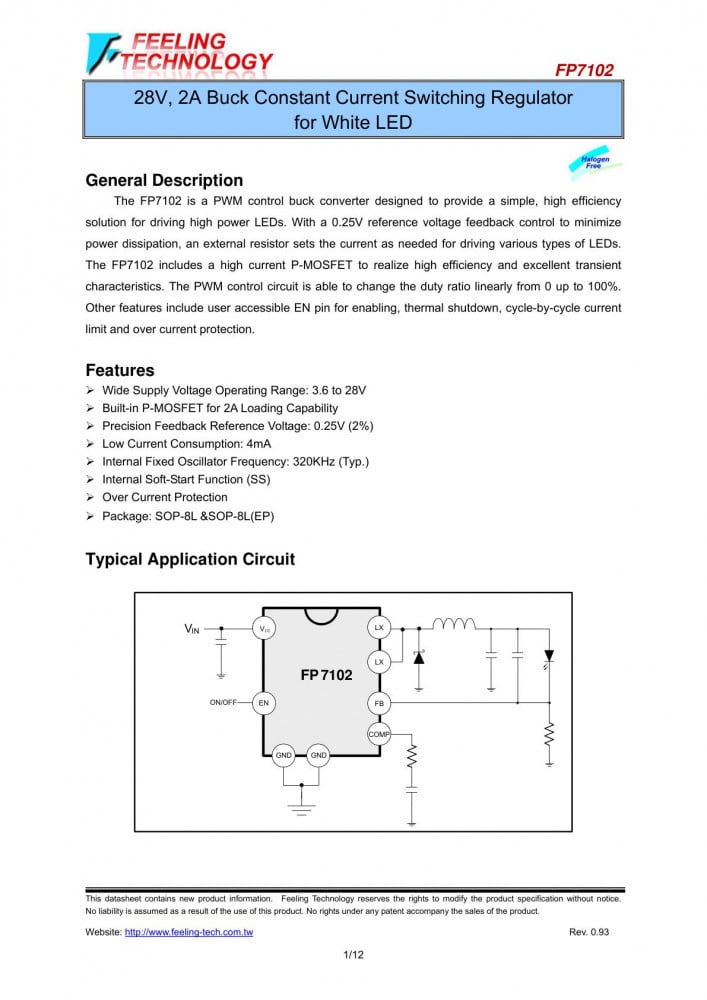 FP7102DR-LF datasheet page 1