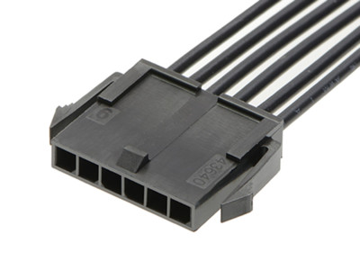 Micro-Fit 3.0 Male-to-Pigtail Off-the-Shelf (OTS) Cable Assembly, Single Row, 600.00mm Length, Gold (Au) Plating, 10 Circuits, Black