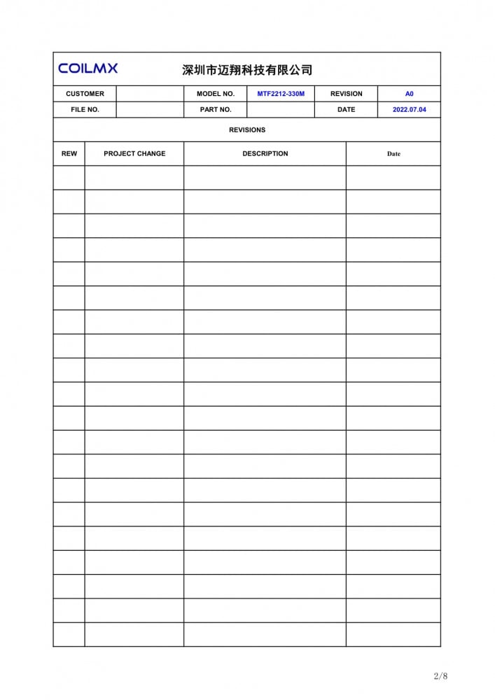 MTF2212-330M specification page 2