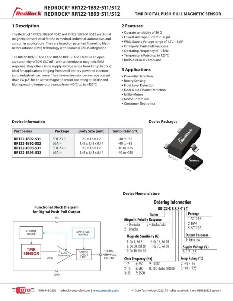 COTO RR122 datasheet page 1