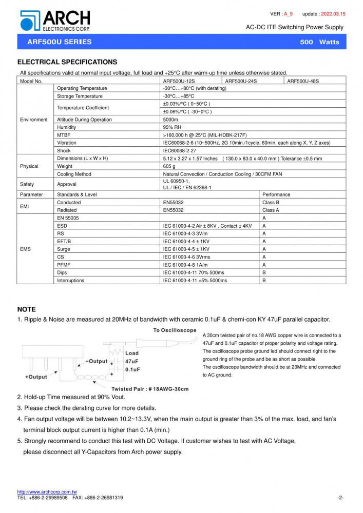 ARCH ARF500E technical document page 2