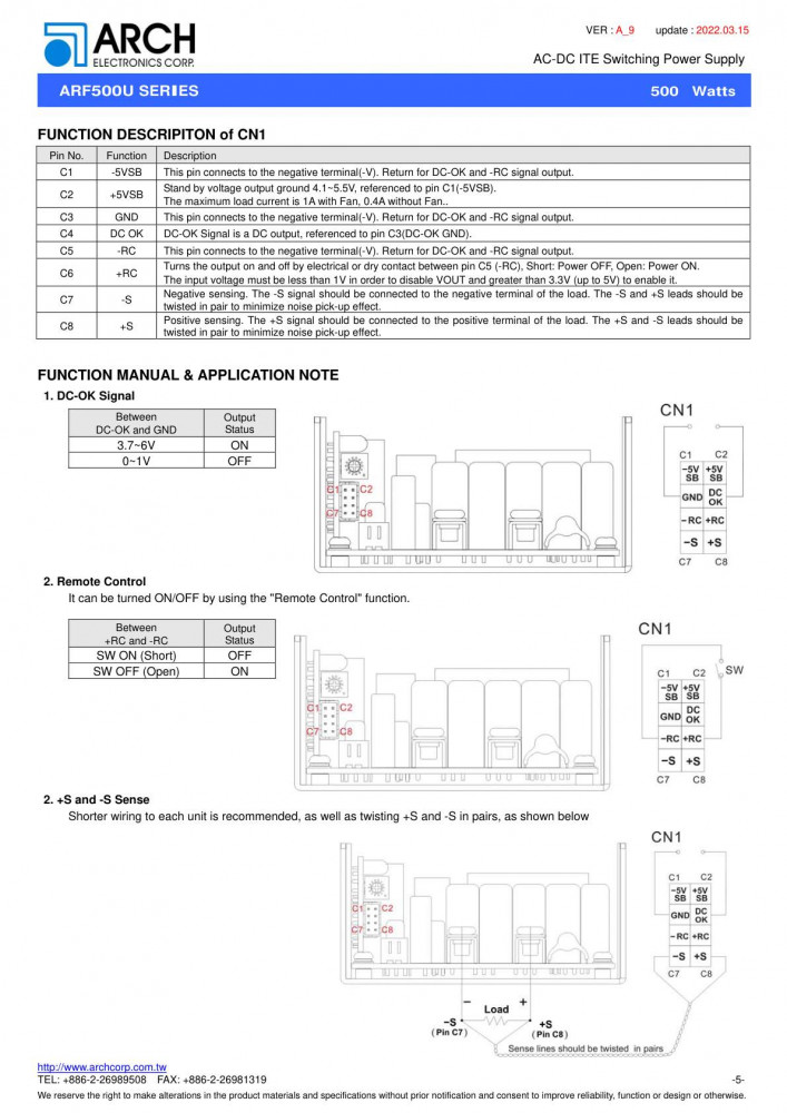 ARCH ARF500E technical document page 5