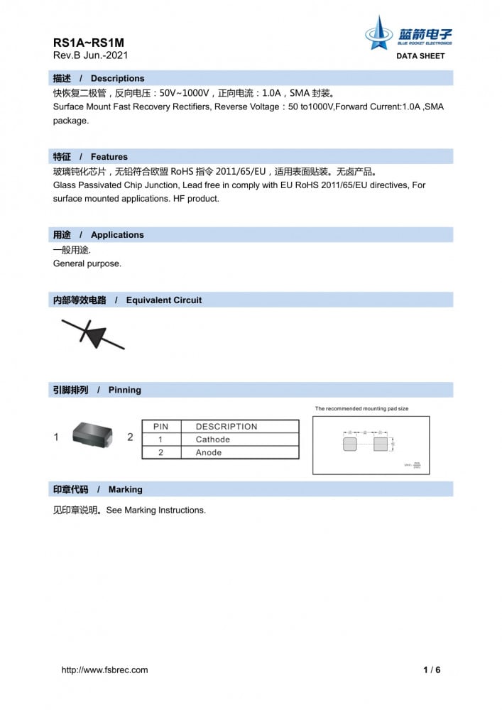 RS1D datasheet page 1