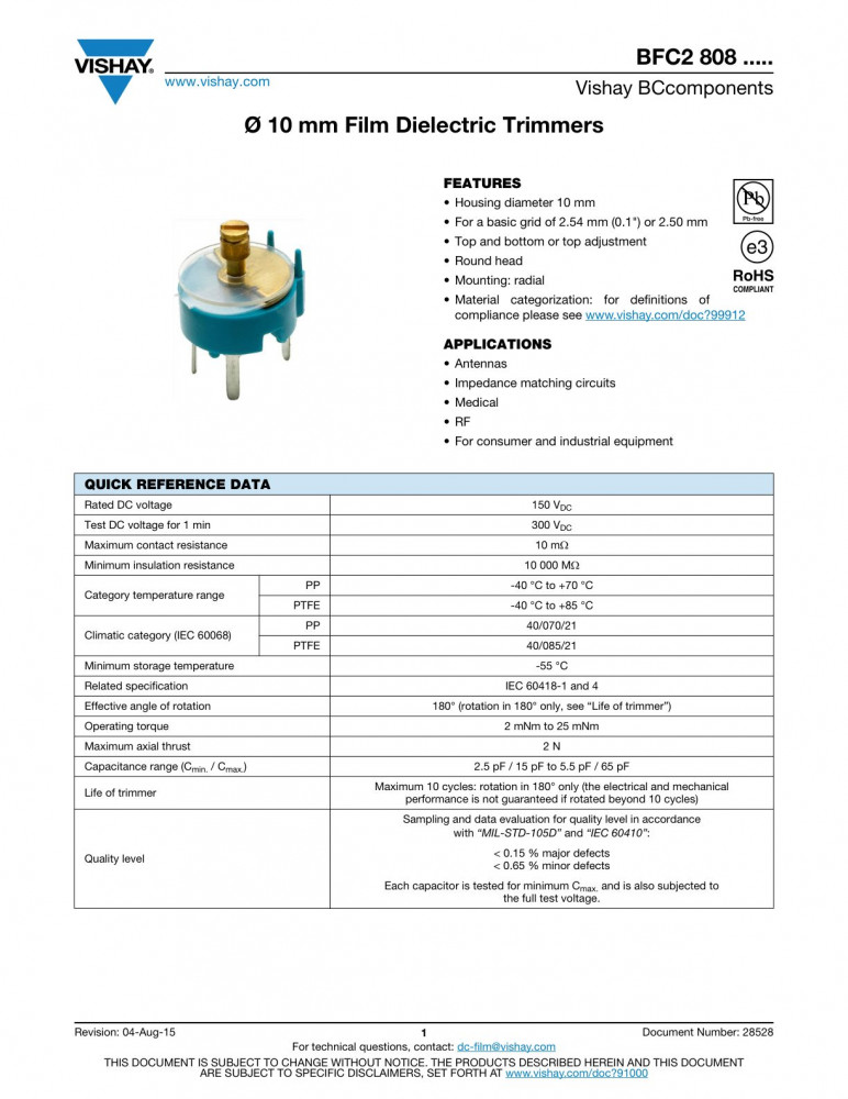 Vishay BFC280832659 datasheet page 1