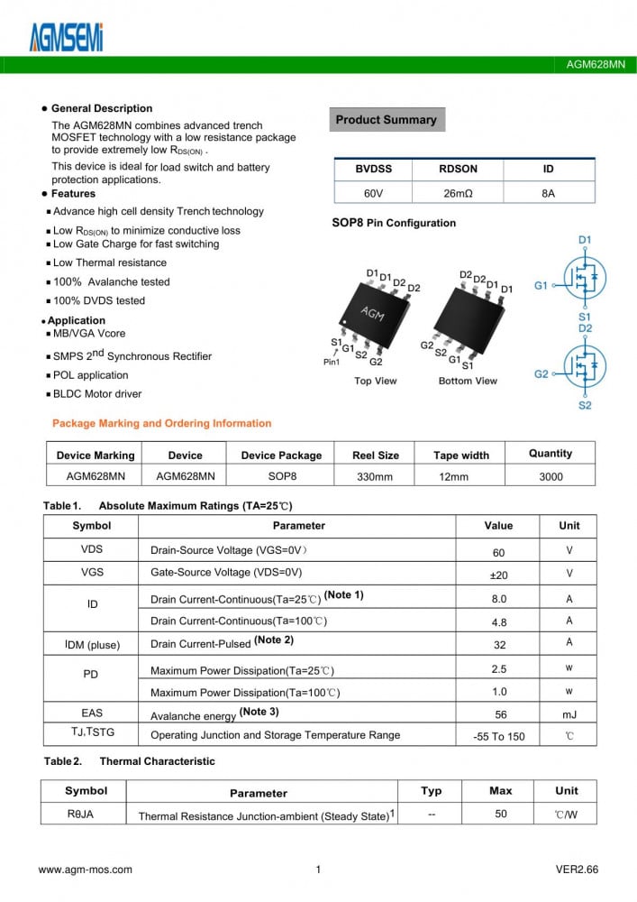 AGM628MN datasheet page 1