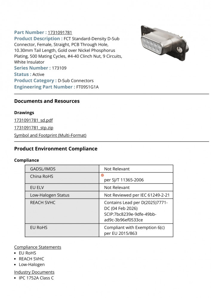MOLEX 1731091781 product drawing preview, page 1