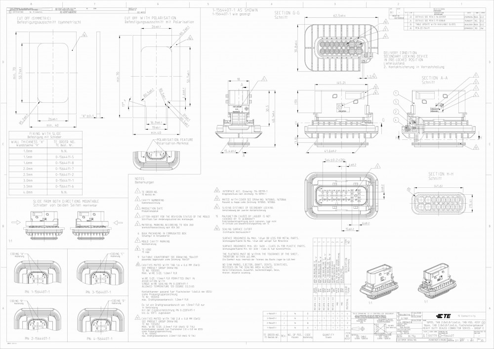 Technical document page for TE Connectivity 3-1564407-1
