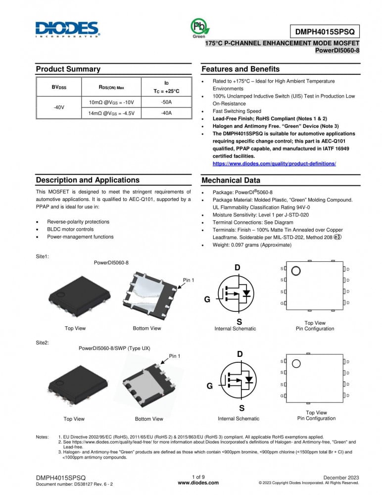 DMPH4015SPSQ-13 datasheet page 1