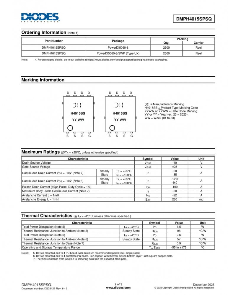 DMPH4015SPSQ-13 datasheet page 2