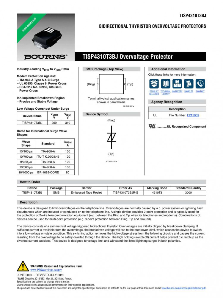 TISP4310T3BJR-S datasheet page 1