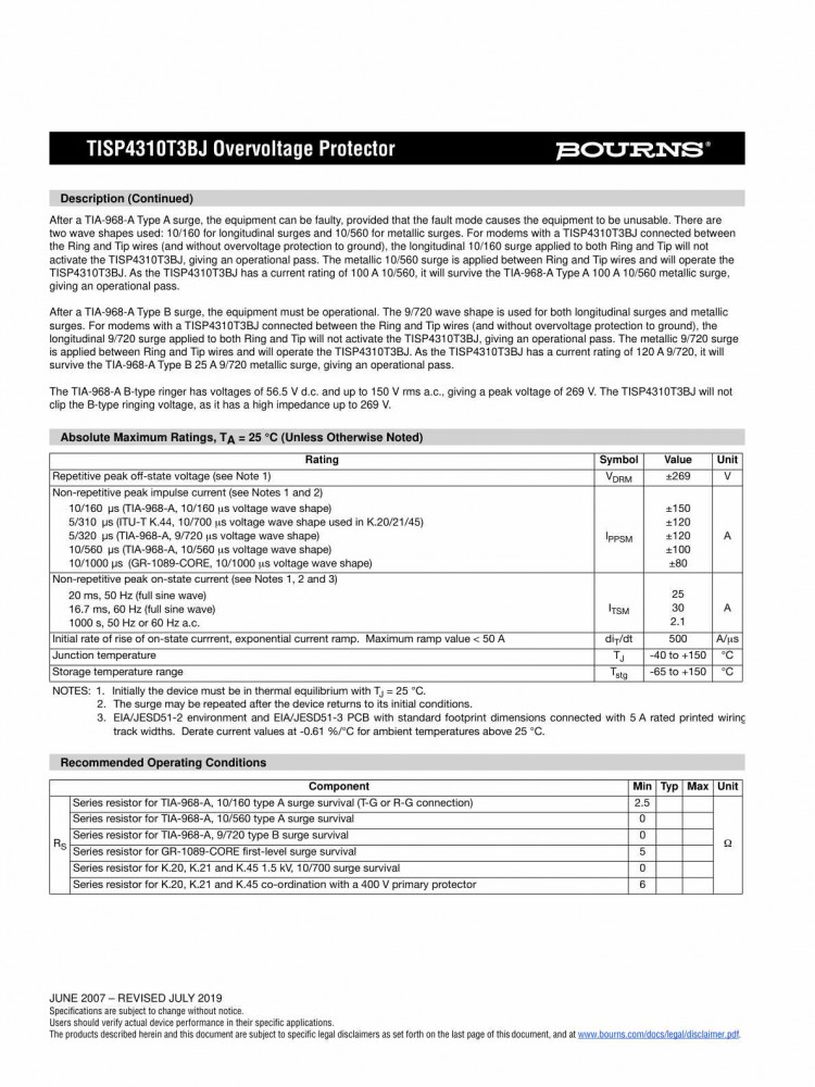 TISP4310T3BJR-S datasheet page 2