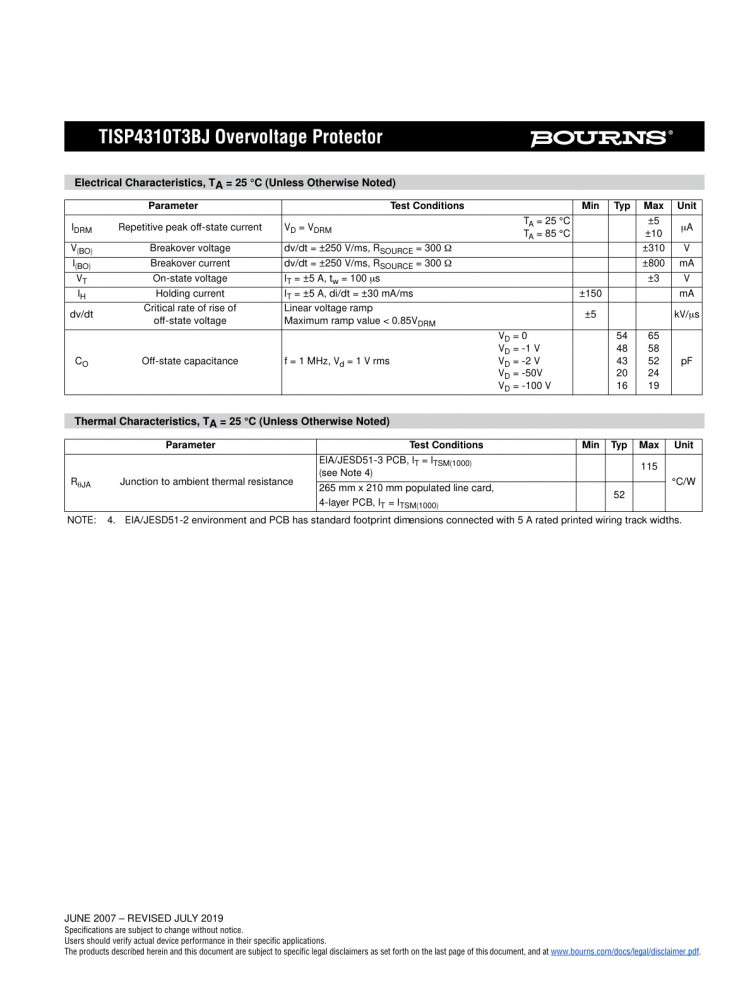 TISP4310T3BJR-S datasheet page 3