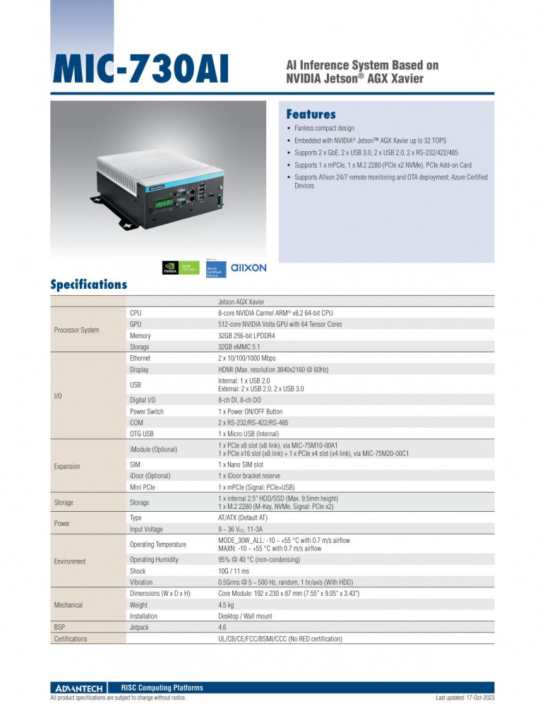 MIC-730AI technical document page 1