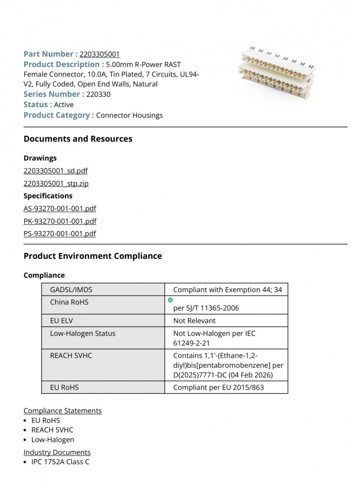 Technical document preview 1 for MOLEX 2203305001