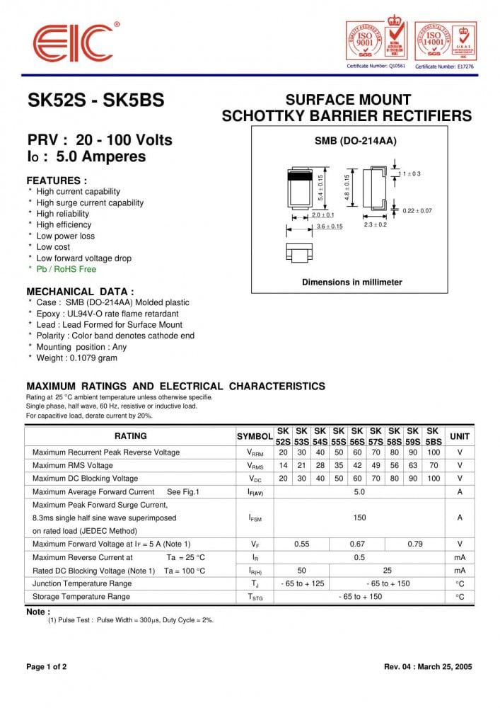 EIC SK53S datasheet page 1
