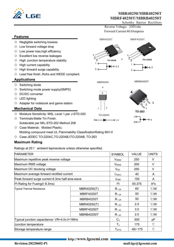 MBRF40250T datasheet page 1