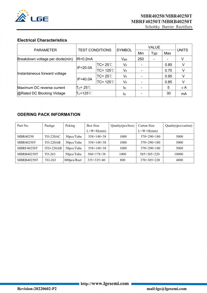 MBRF40250T datasheet page 2
