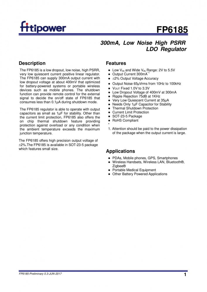FP6185 datasheet page 1