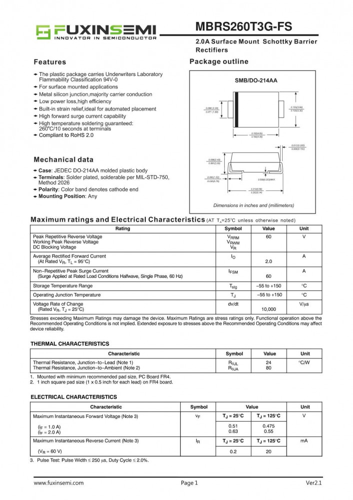 MBRS260T3G-FS datasheet page 1