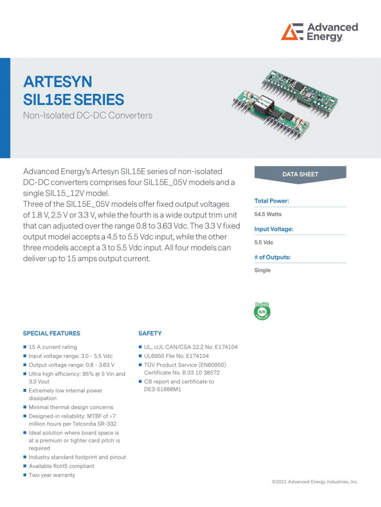 Artesyn SIL15E datasheet page 1