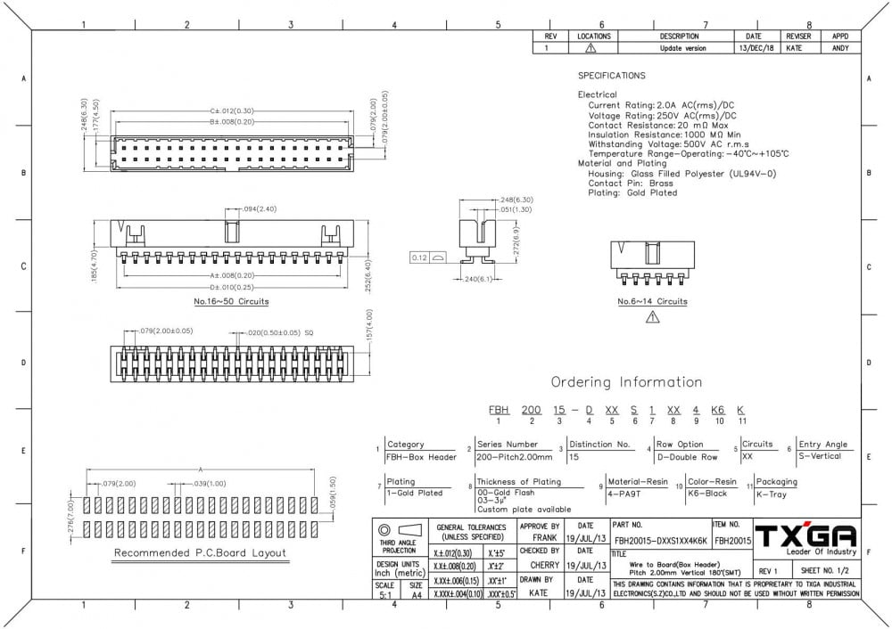 TXGA FBH20015 product drawing page 1