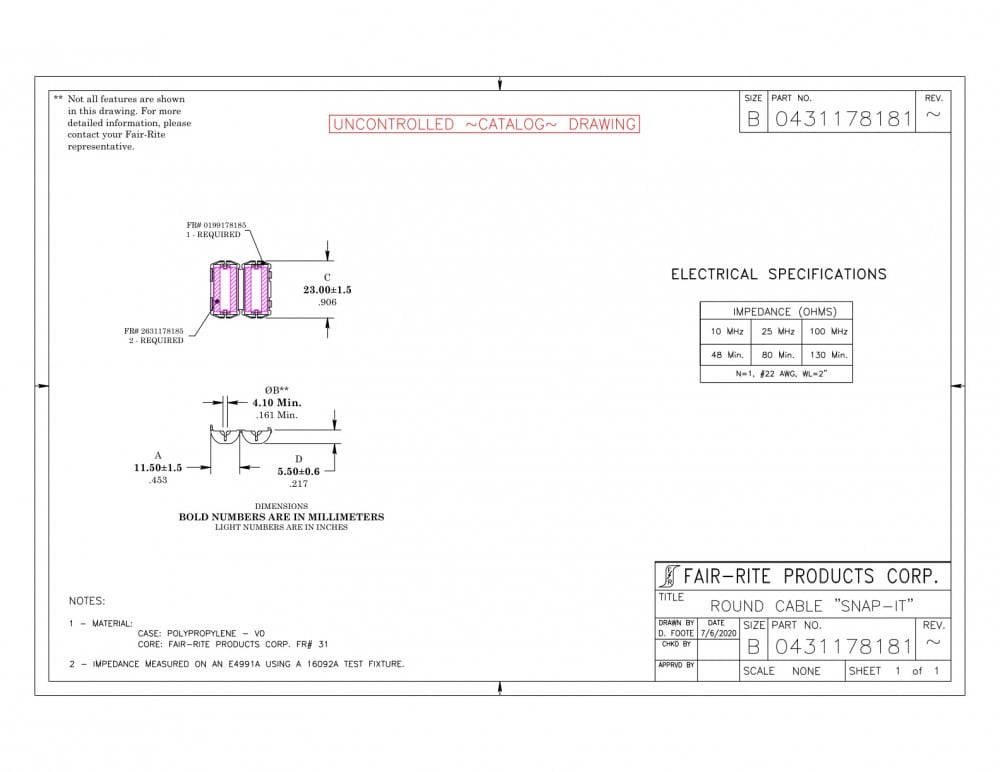 Fair-Rite 0431178181 technical drawing page