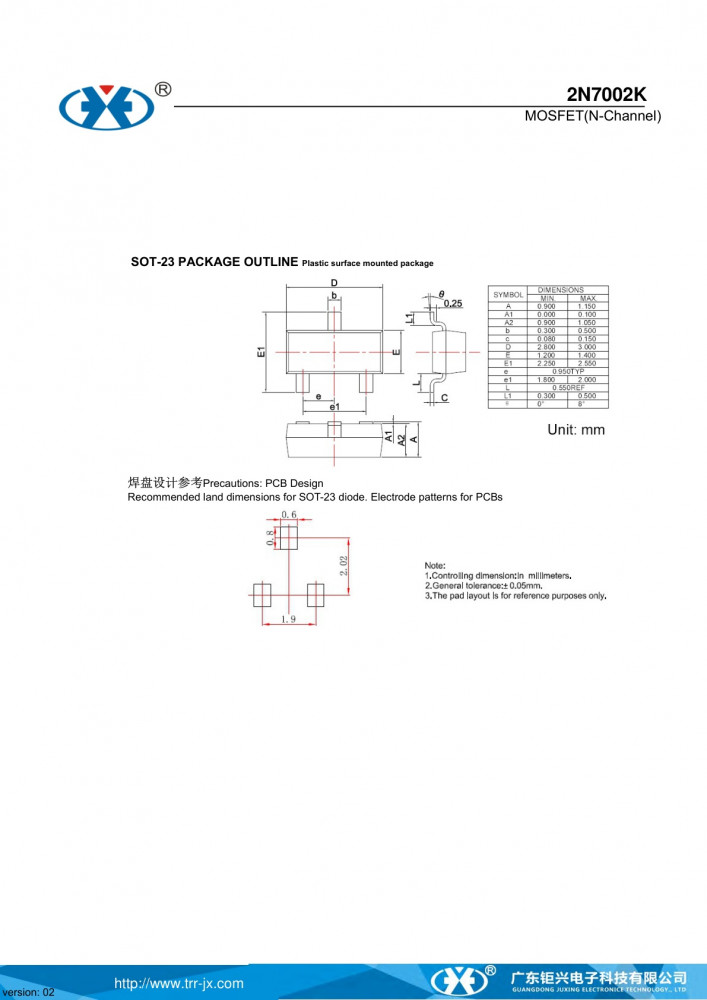 2N7002K package drawing