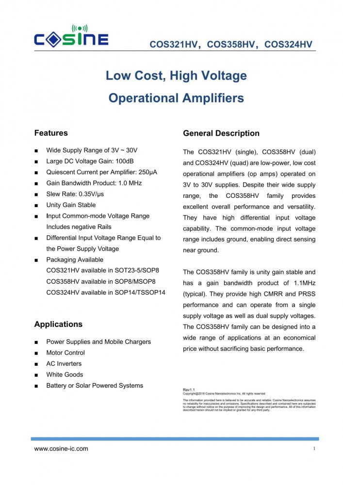 COS324HV datasheet page 1