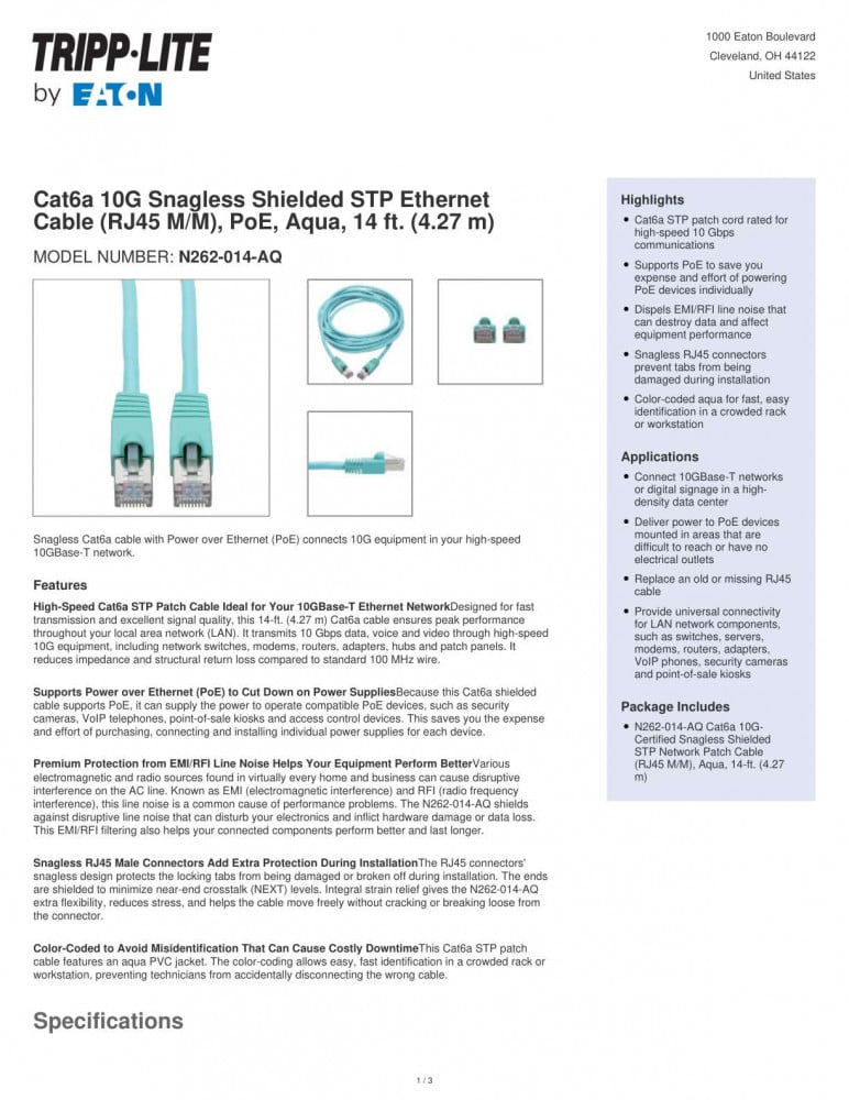 N262-014-AQ technical document page 1