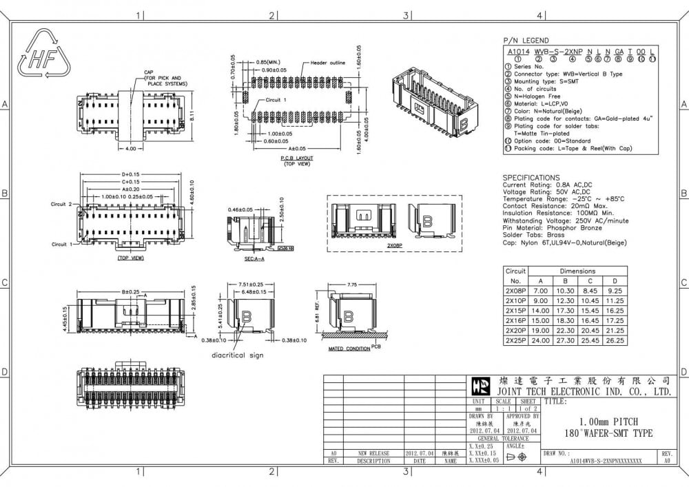 Joint Tech Elec A1014WVB-S-2X25PNLNGAT00L technical drawing preview
