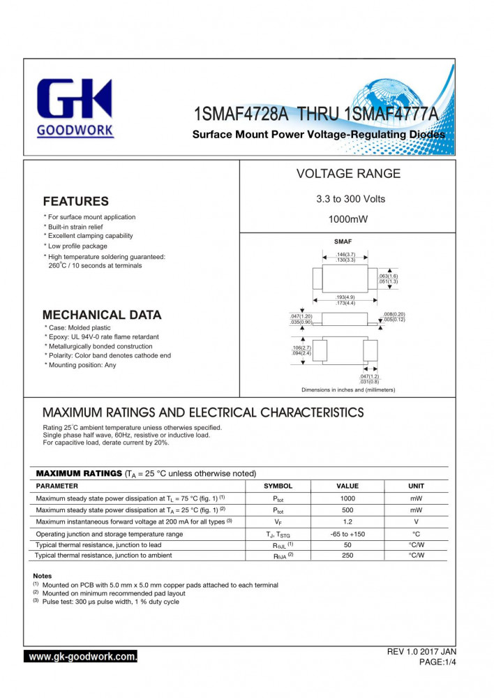1SMAF4737A datasheet page 1