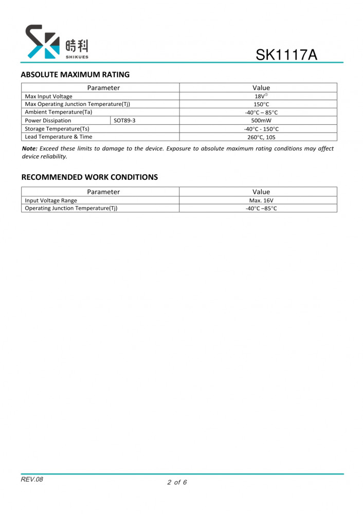 SK1117A datasheet page 2
