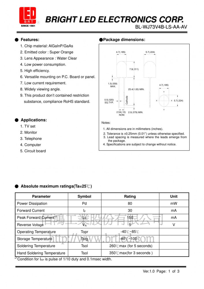 BL-WJ73V4B-LS-AA-AV datasheet page 1