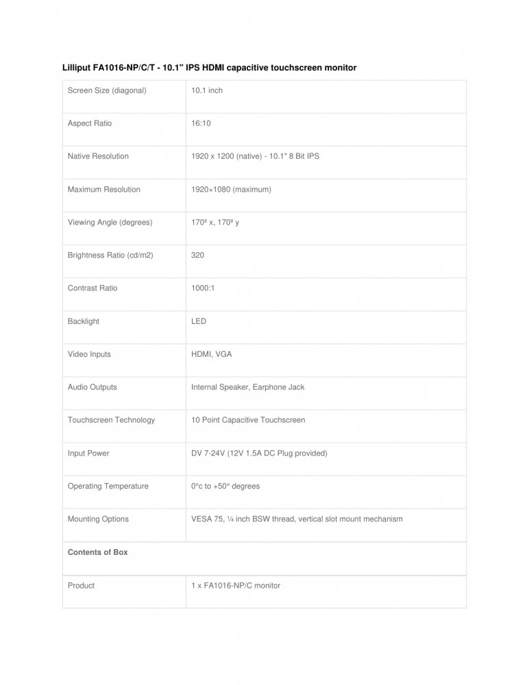 FA1016 monitor document image, page 1