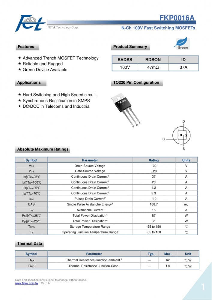 FKP0016A datasheet page 1