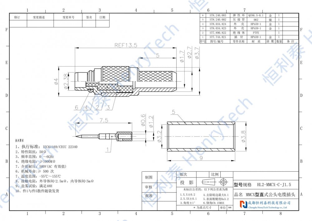 HenryTech HL2-MMCX-C-J1.5 technical document preview