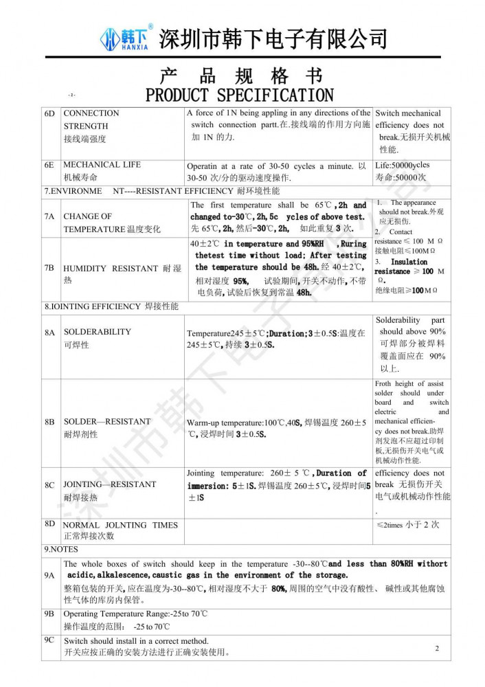 HX TS665B3J 250gf specification page 4