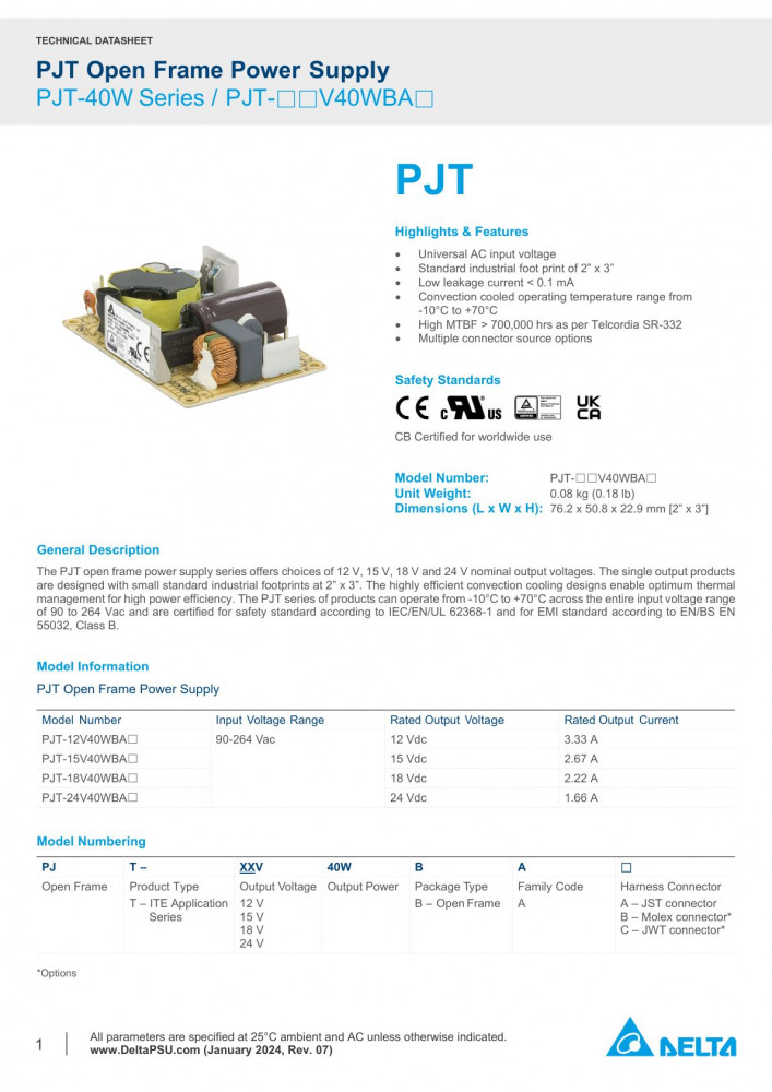 DELTA PJT datasheet page 1